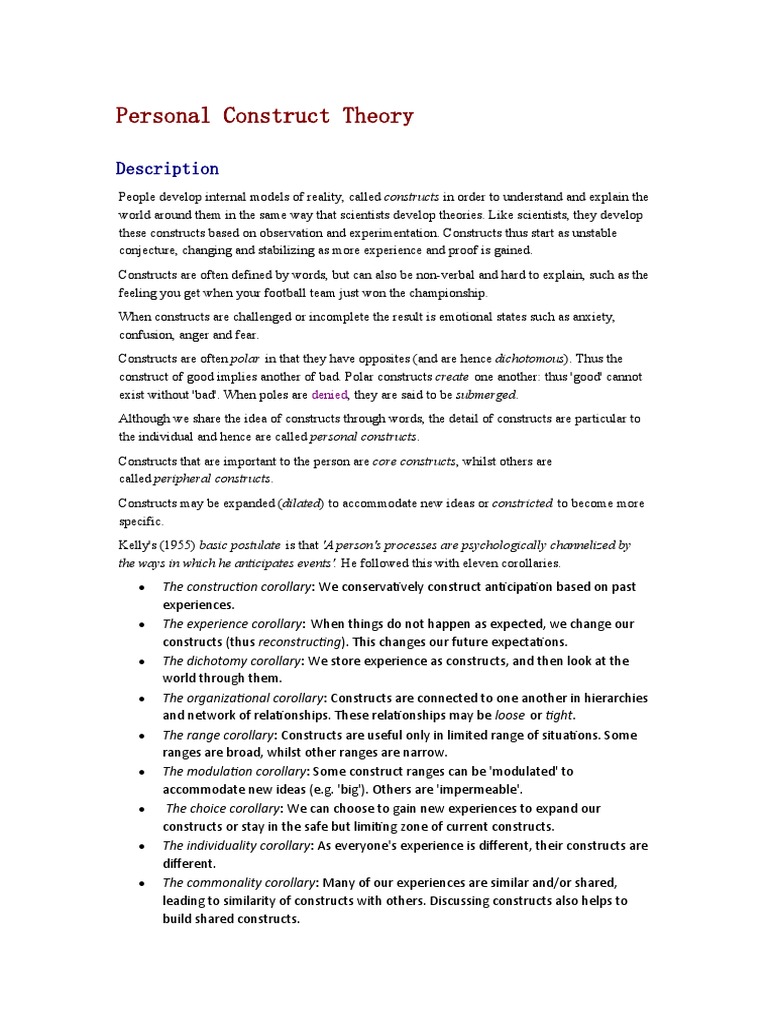 Personal Construct Theory | PDF | Hypothesis | Psychology