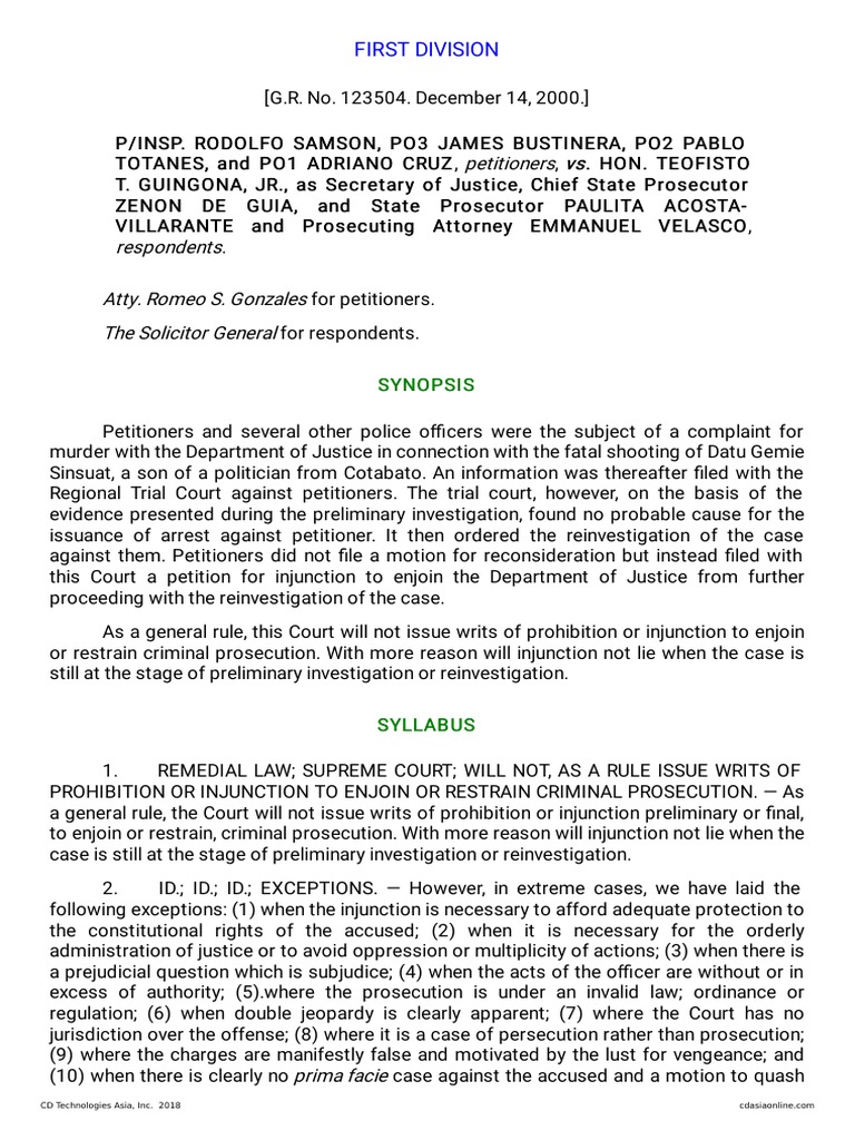 Samson v. Guingona | PDF | Prosecutor | Injunction