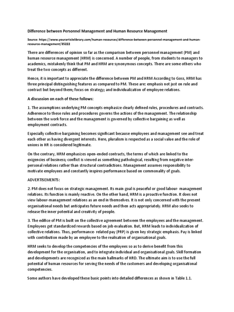 PM vs HRM: Key Differences Explained | PDF | Human Resource Management ...