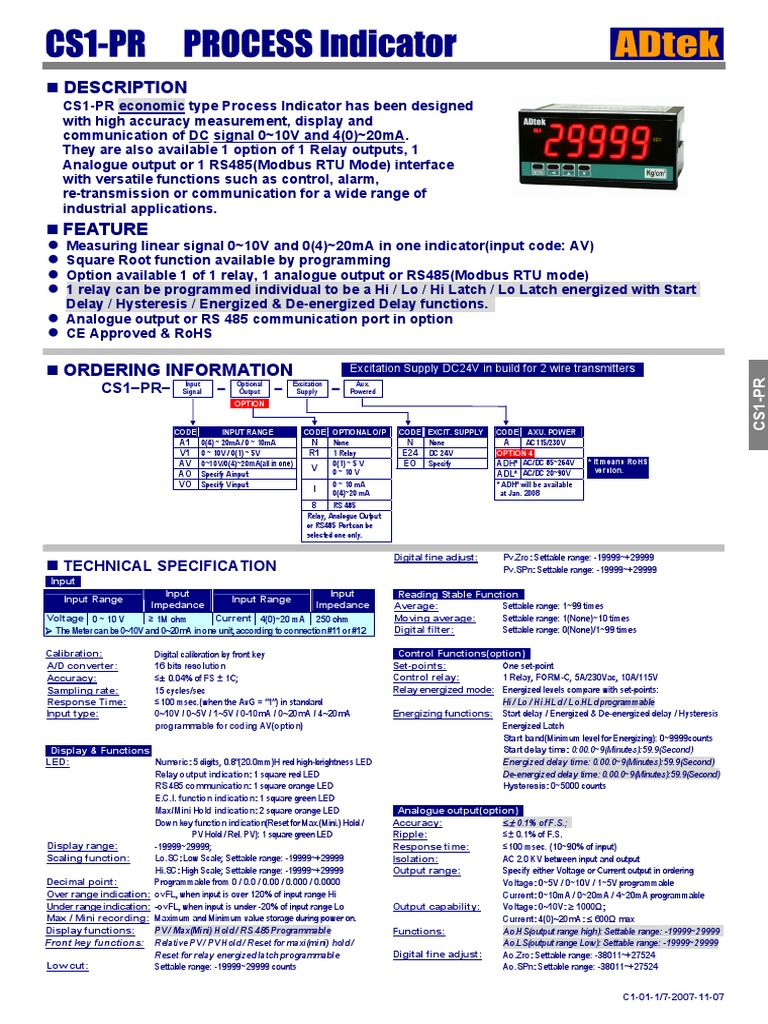 Datasheet CS1-PR PDF | PDF | Power Supply | Relay
