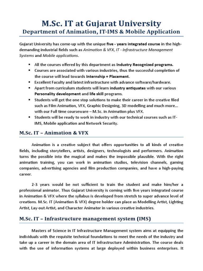 M.Sc. IT at Gujarat University: Department of Animation, IT-IMS ...