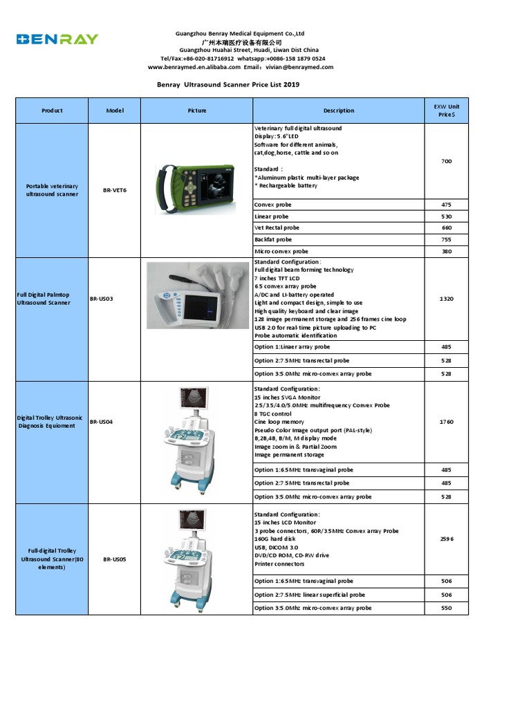 Benray Ultrasound Scanner Price List 2020 | PDF | Medical Ultrasound ...