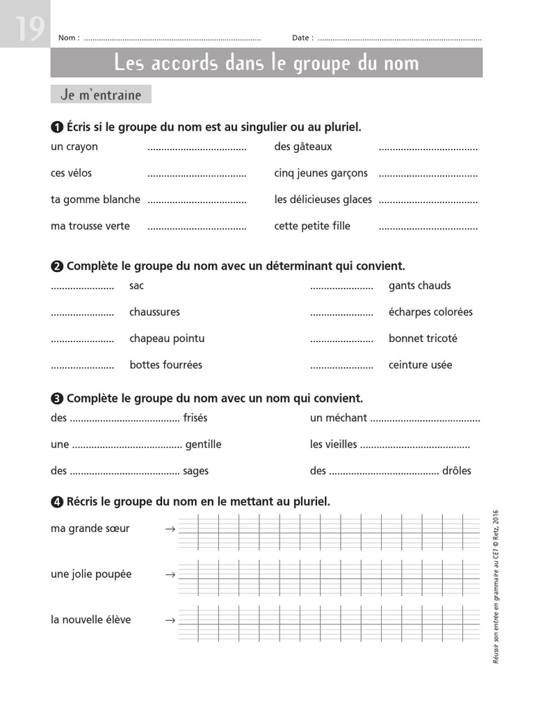 Exercices Accords Dans Le Groupe Du Nom PDF | PDF