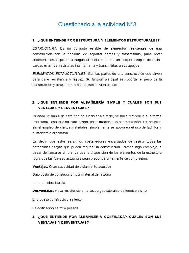 Cuestionario A La Actividad N3 | PDF | Albañilería | Fundación (Ingeniería)