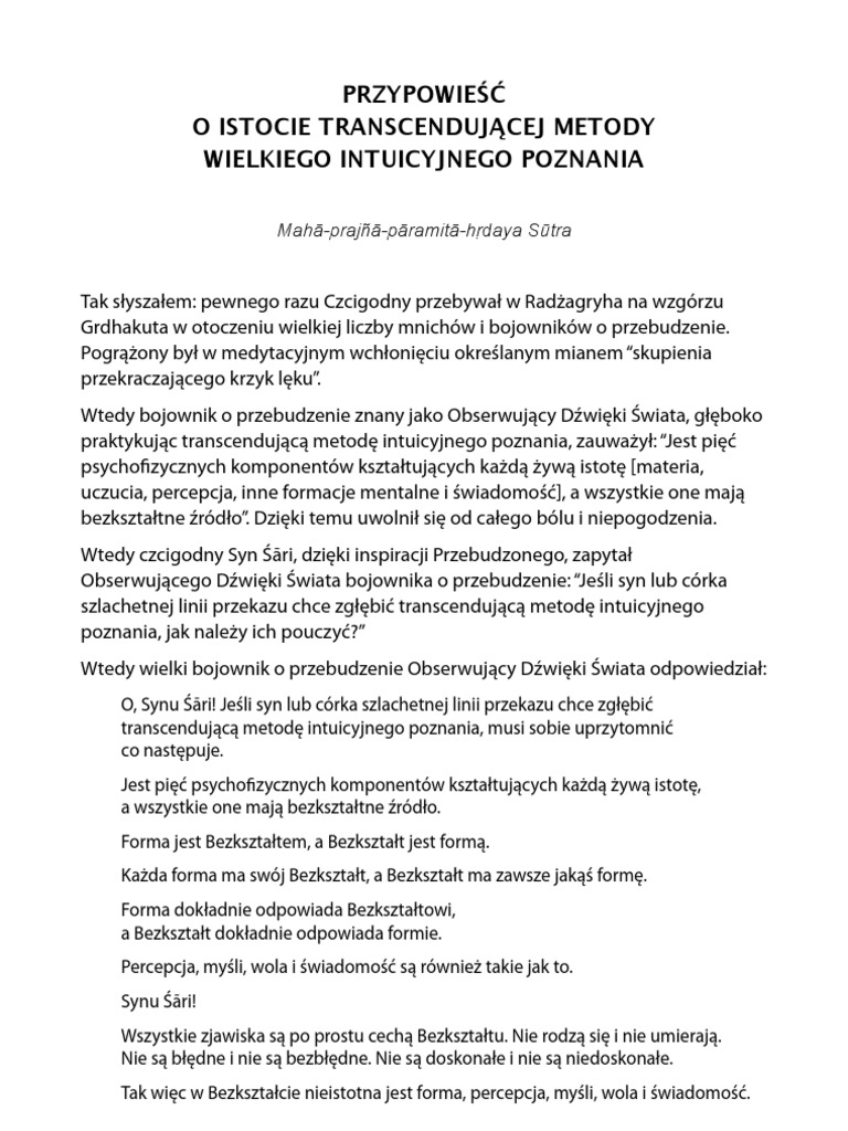 Serce Sutry Mahapradżniaparamity (Sutra Serca) | PDF