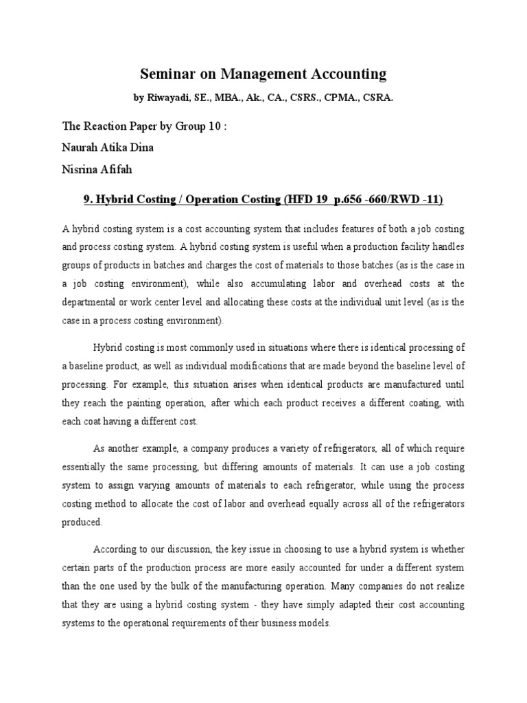 Understanding Hybrid Costing Systems | PDF | Production And ...