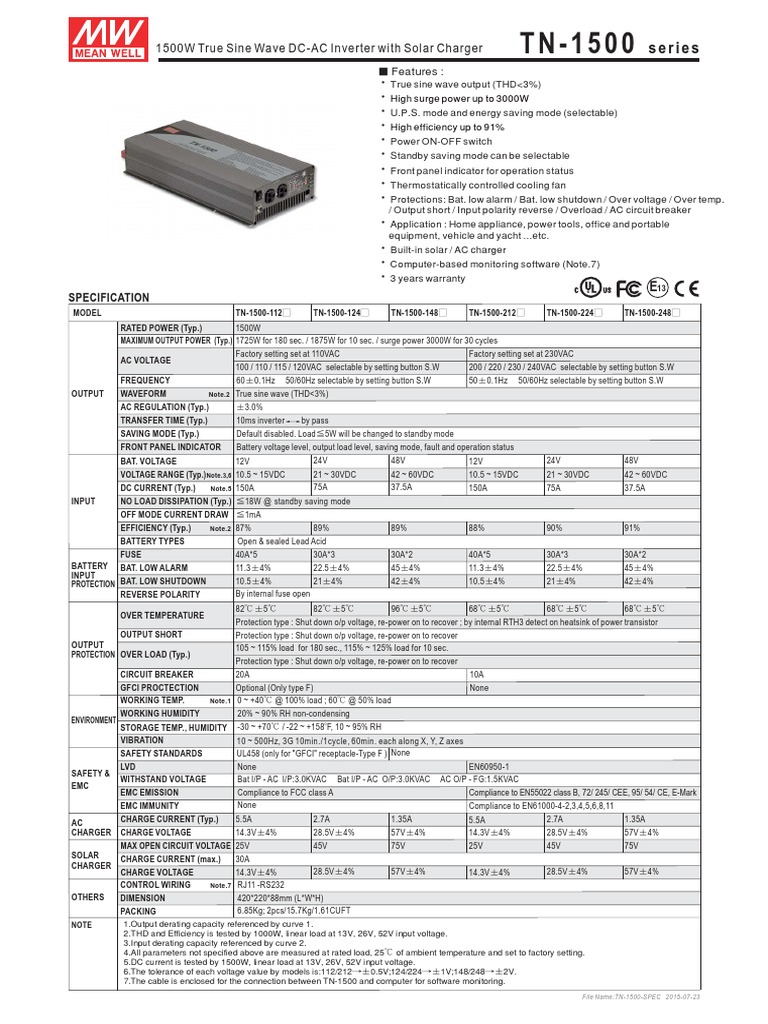 TN-1500-112A - Datasheet Inversor Antiapagon PDF | PDF | Power Inverter ...