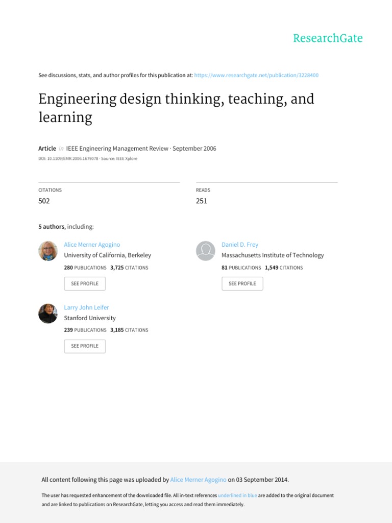 Engineering Design Thinking Insights | PDF | Design | Project Based ...