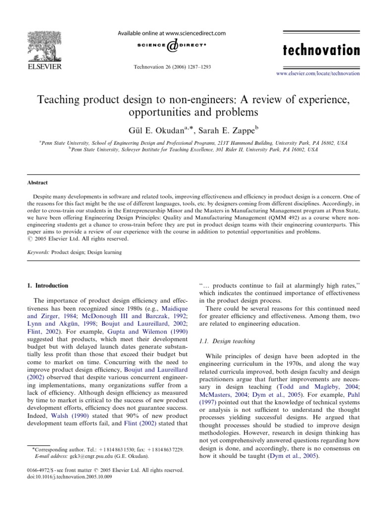 Teaching Product Design To Non-Engineers: A Review of Experience ...