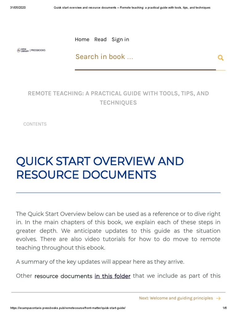 Quick Start Overview and Resource Documents - Remote Teaching - A ...