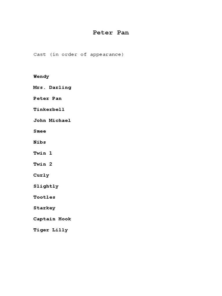Peter Pan Cast List | PDF