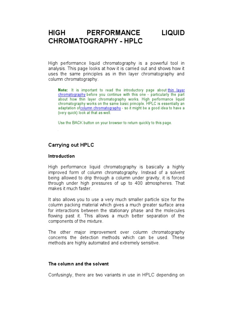 High Performance Liquid Chromatography - HPLC | PDF | High Performance ...