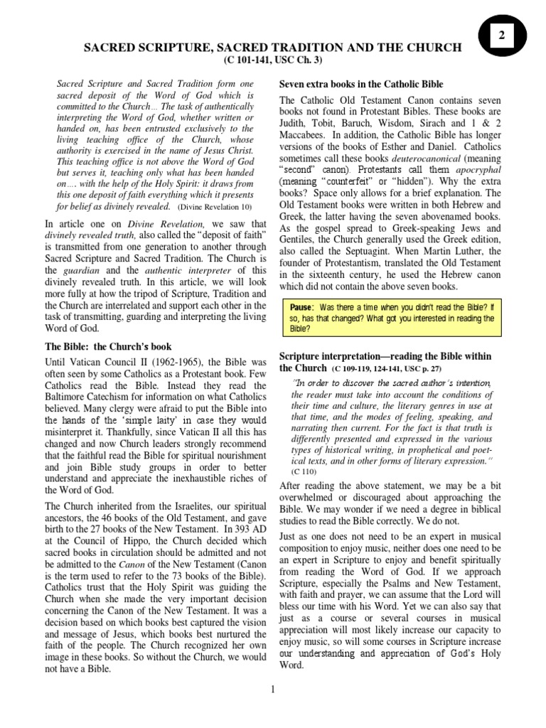 CCC2 Sacred Scripture Tradition The Church 2016 | PDF | Bible ...