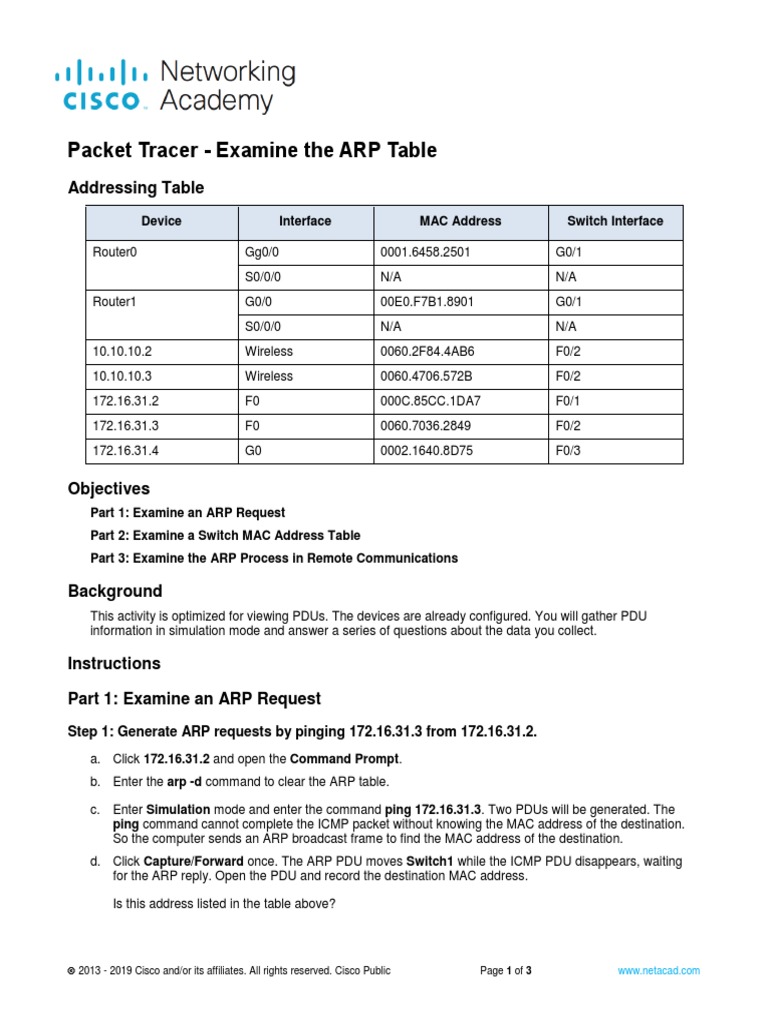 9.2.9 Packet Tracer - Examine The Arp Table PDF | Download Free PDF | Data Transmission ...