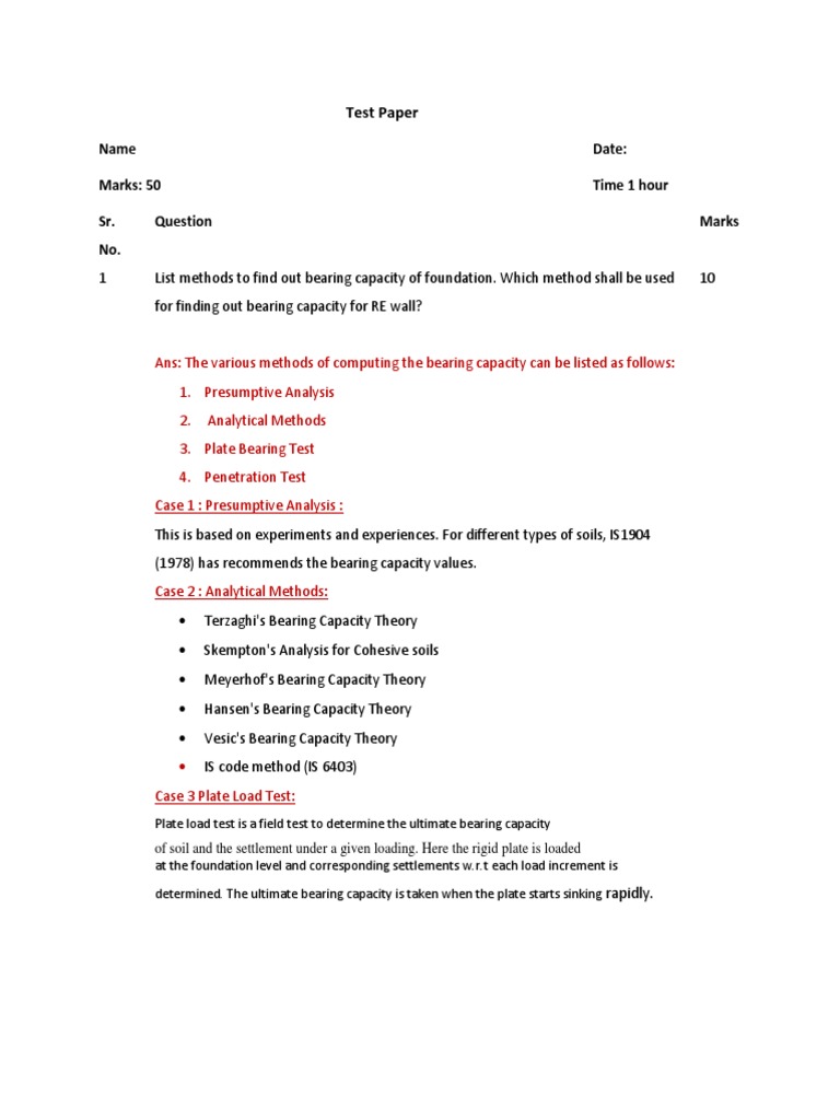 Geotechnical Test Paper | PDF | Geotechnical Engineering | Deep Foundation