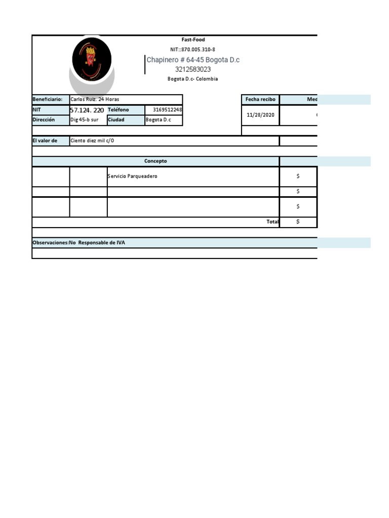 Recibo de Parqueadero - Carlos Ruiz | PDF
