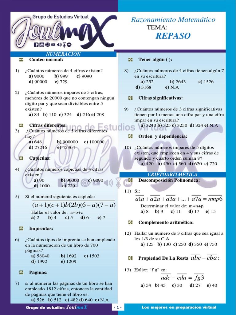 Repaso RM 1 | PDF | Sustracción | Entero