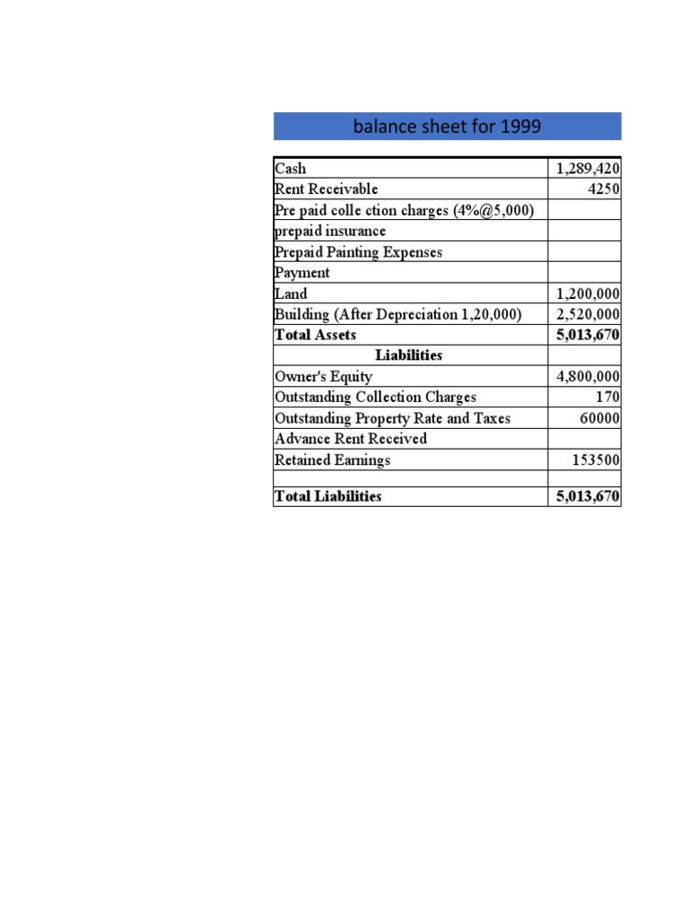 Balance Sheet For 1999: Total Assets 5,013,670 Liabilities | PDF