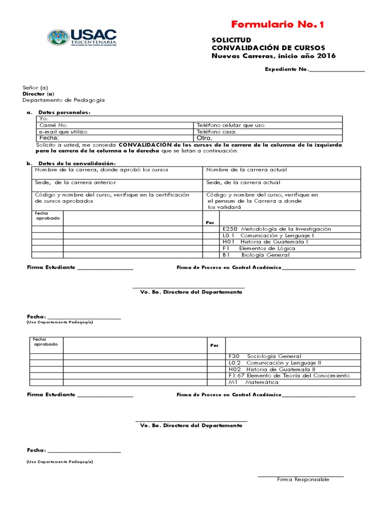 Convalidacion FORMULARIO 1 | PDF | Pedagogía | Science