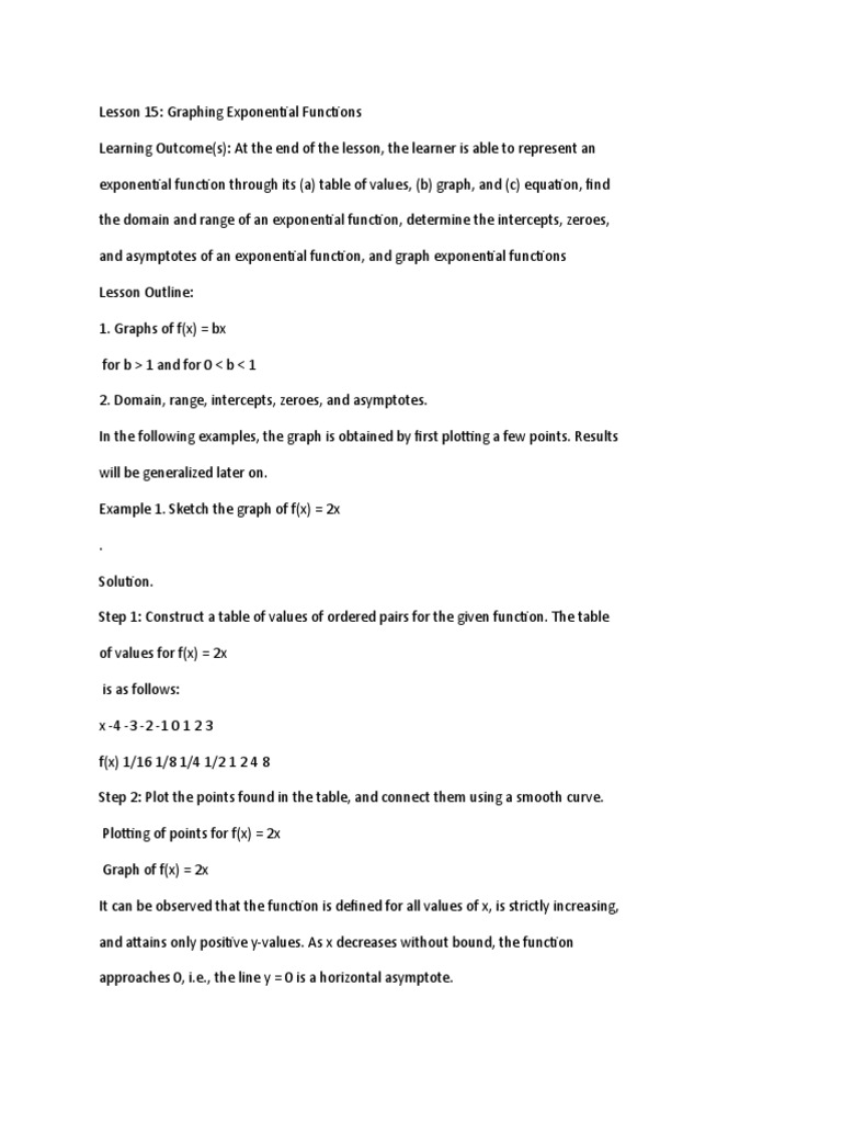 Lesson 15 Graphing Exponential Functions | PDF | Asymptote | Function (Mathematics)