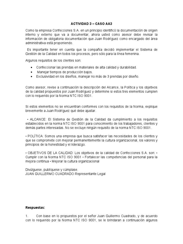 Actividad 3 - CASO AA3 | PDF | Gestión de la calidad | Calidad (comercial)