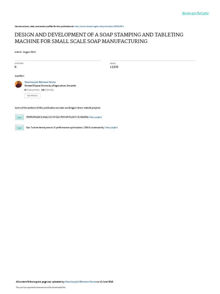 Design and Development of A Soap Stamping and Tableting Machine For ...