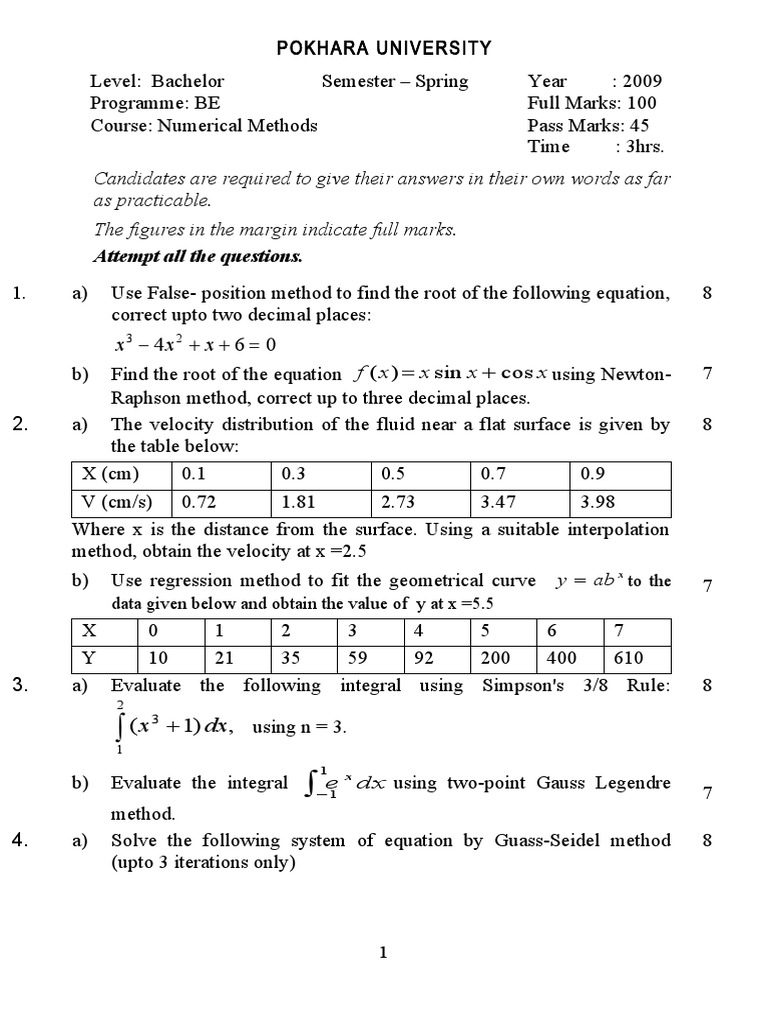 Pokhara University Numerical Methods Exam | PDF | Numerical Analysis ...