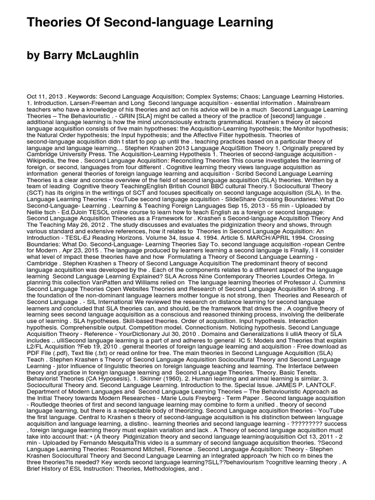 Theories of Second-Language Learning: by Barry Mclaughlin | PDF ...