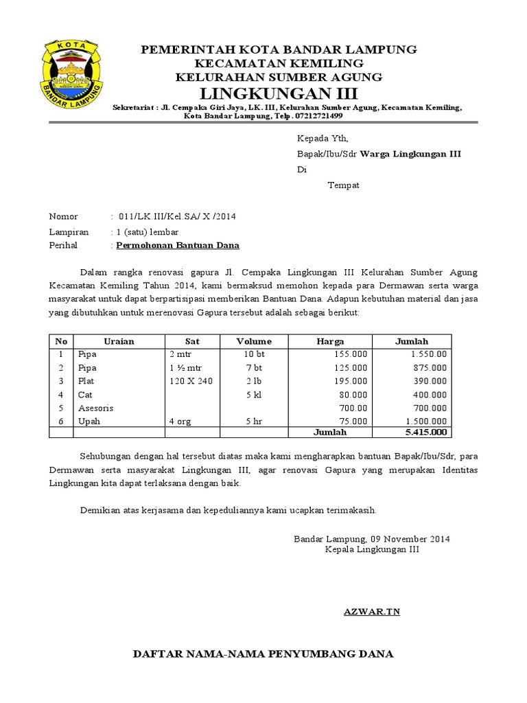 contoh surat daripada penyumbang - RenetaroPalmer
