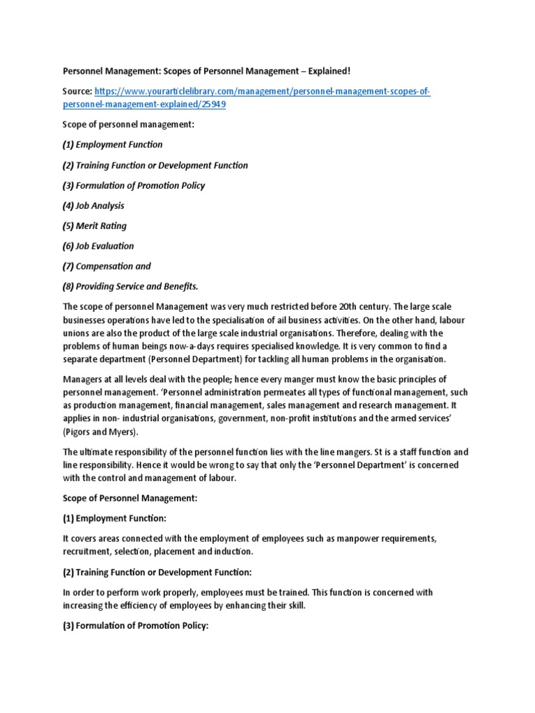 Personnel Management: Scopes of Personnel Management - Explained! | PDF ...