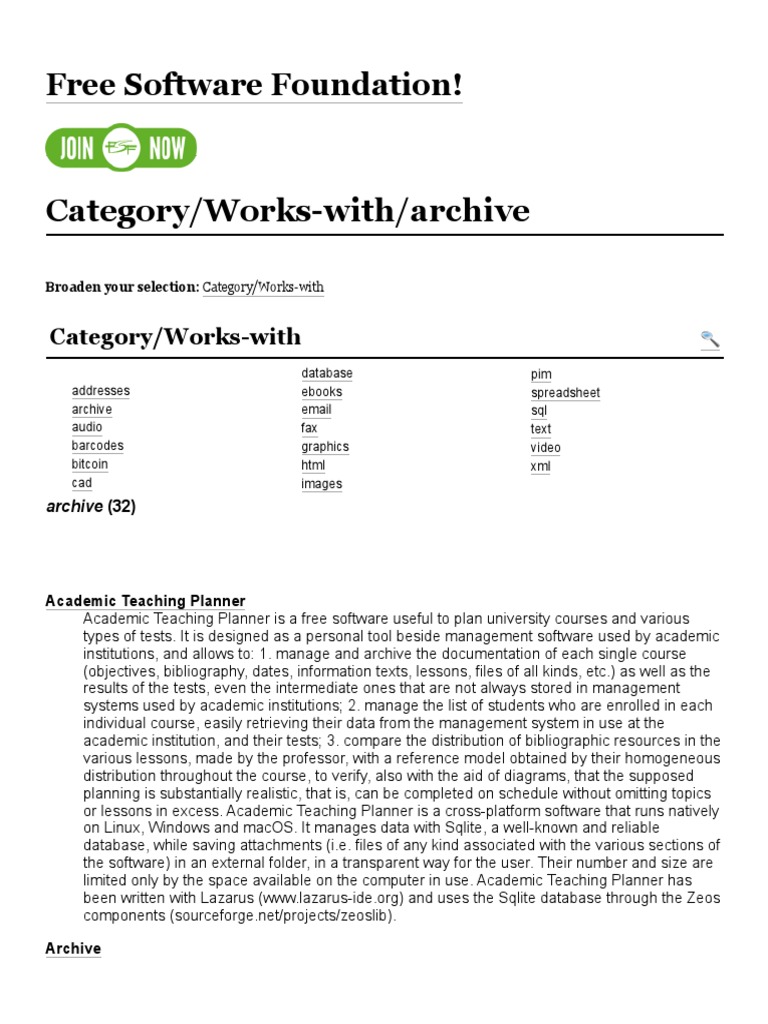 Category - Works-With - Archive - Free Software Directory | PDF | Free ...
