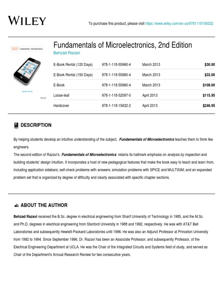 Wiley - Fundamentals of Microelectronics, 2nd Edition - 978-1-118-15632-2 | PDF | Science ...