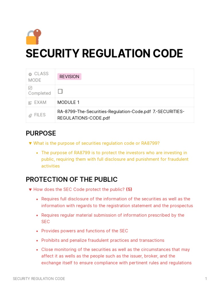 Security Regulation Code | PDF | Securities (Finance) | U.S. Securities ...