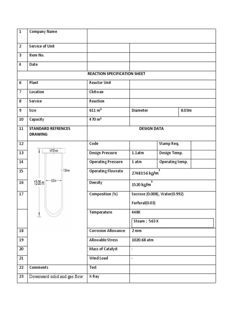 Reactor Specification Sheet PDF | PDF