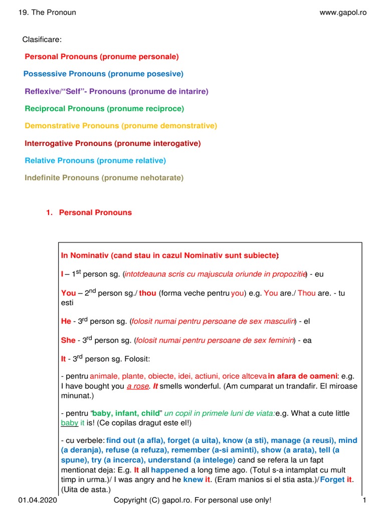 Reflexive/"Self"-Pronouns (Pronume de Intarire) | PDF | Semiotics | Syntax