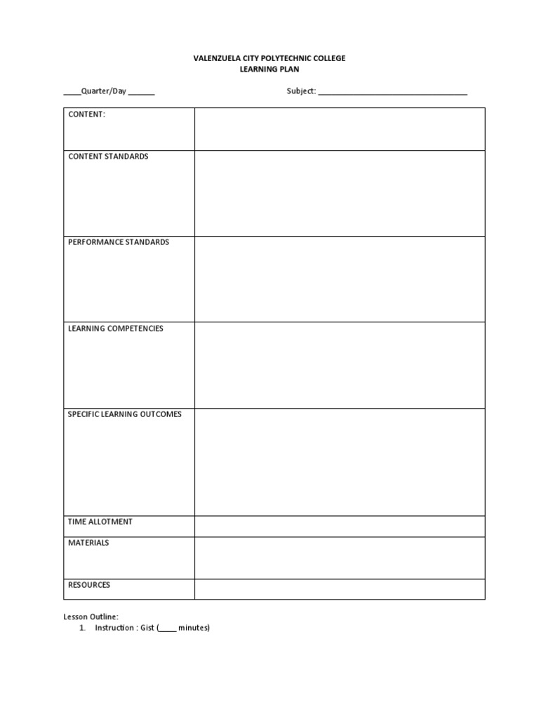 LEARNING PLAN FORMAT