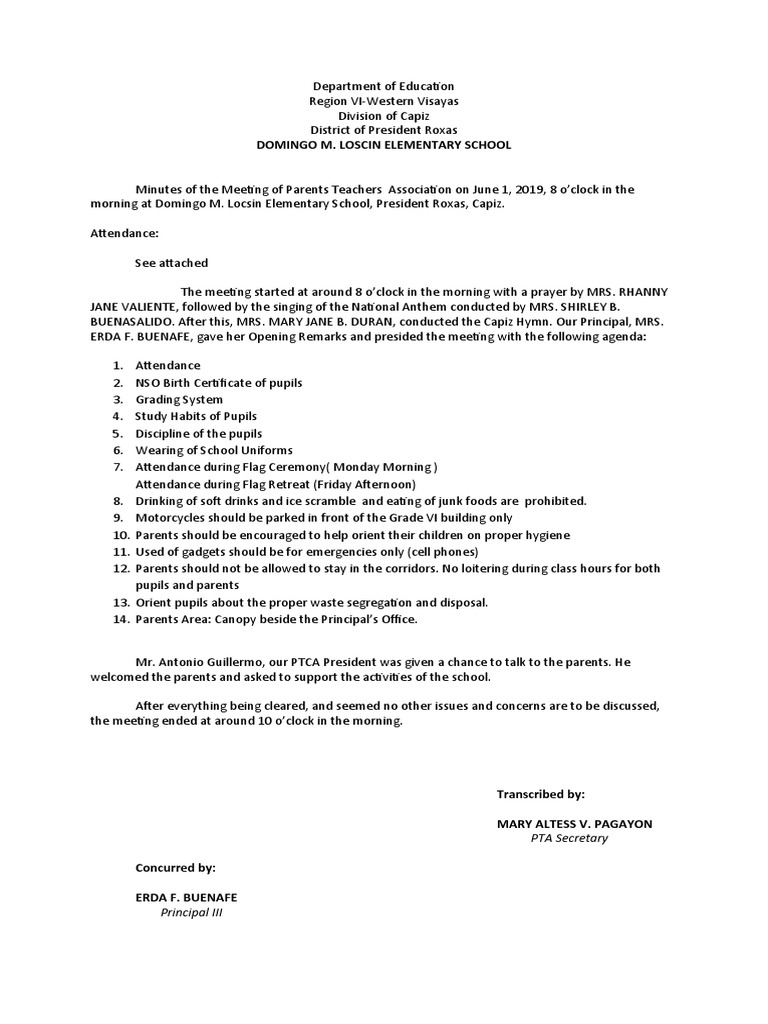 Minutes PTA General Assembly | PDF