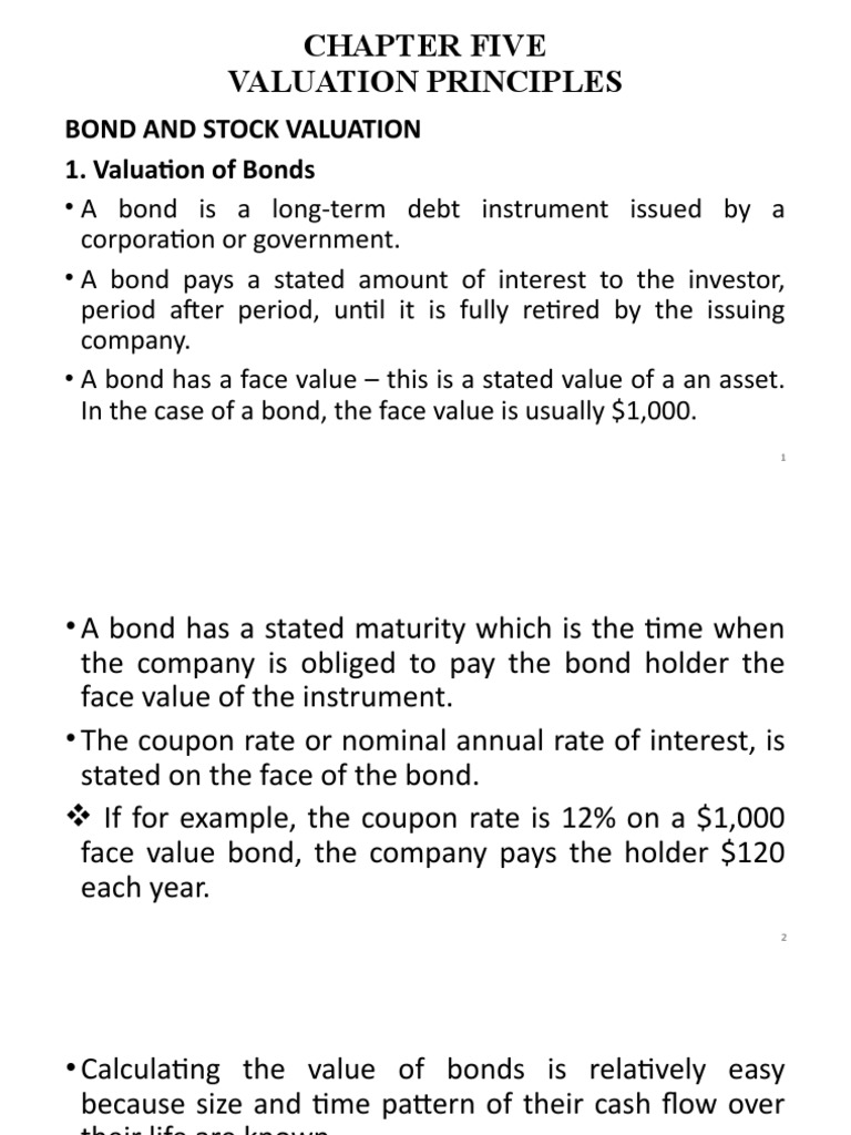 Chapter Five Valuation Principles: Bond and Stock Valuation 1 ...