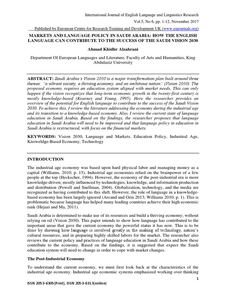 English Language's Role in Saudi Vision 2030 | PDF | Saudi Arabia ...