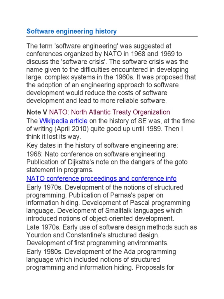 Software Engineering History | PDF | Object Oriented Programming ...