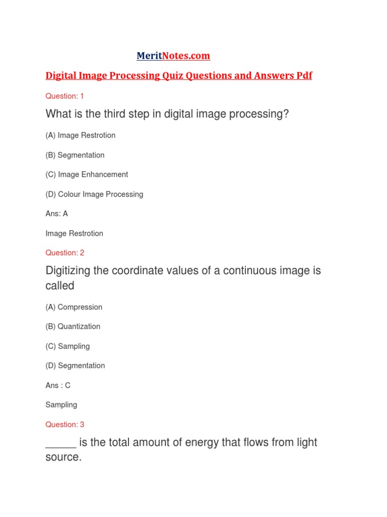 Digital Image Processing Quiz PDF | PDF