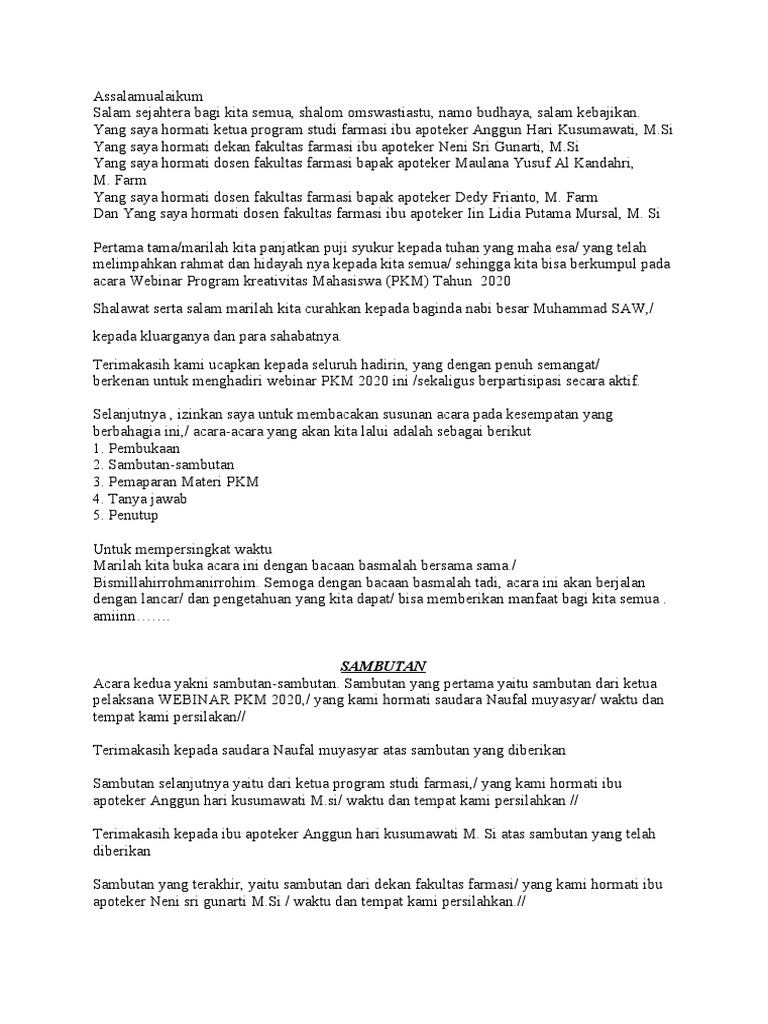 Teks MC Seminar PKM | PDF