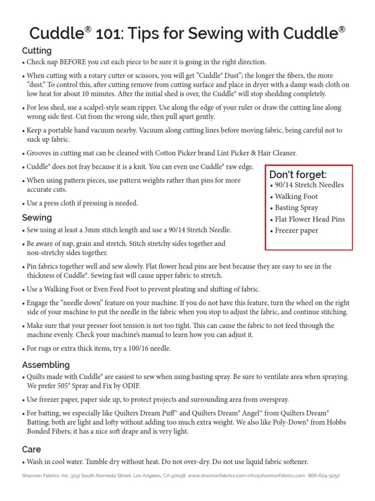 Cuddle 101: Tips For Sewing With Cuddle: ® ® Cutting | PDF | Sewing ...