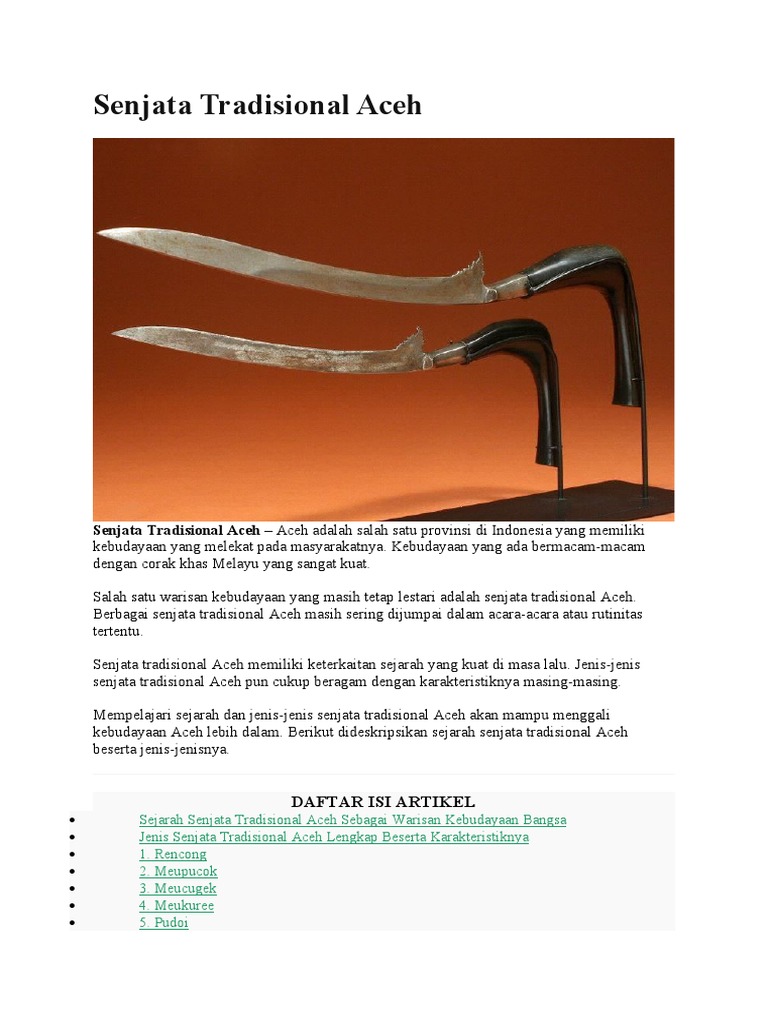 Senjata Tradisional Aceh | PDF