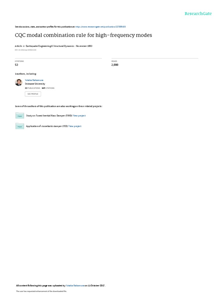 CQC Modal Combination Rule For High-Frequency Mode PDF | PDF | Science ...
