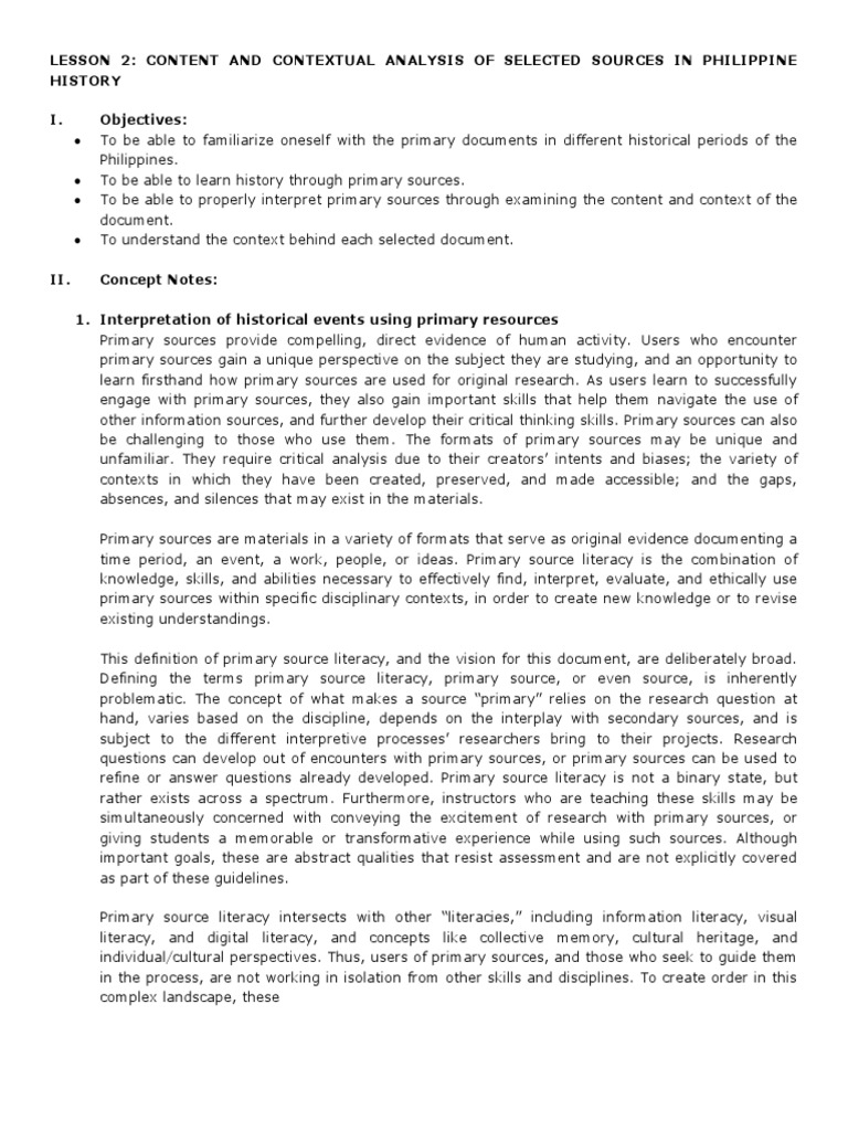 Lesson 2: Content and Contextual Analysis of Selected Sources in ...