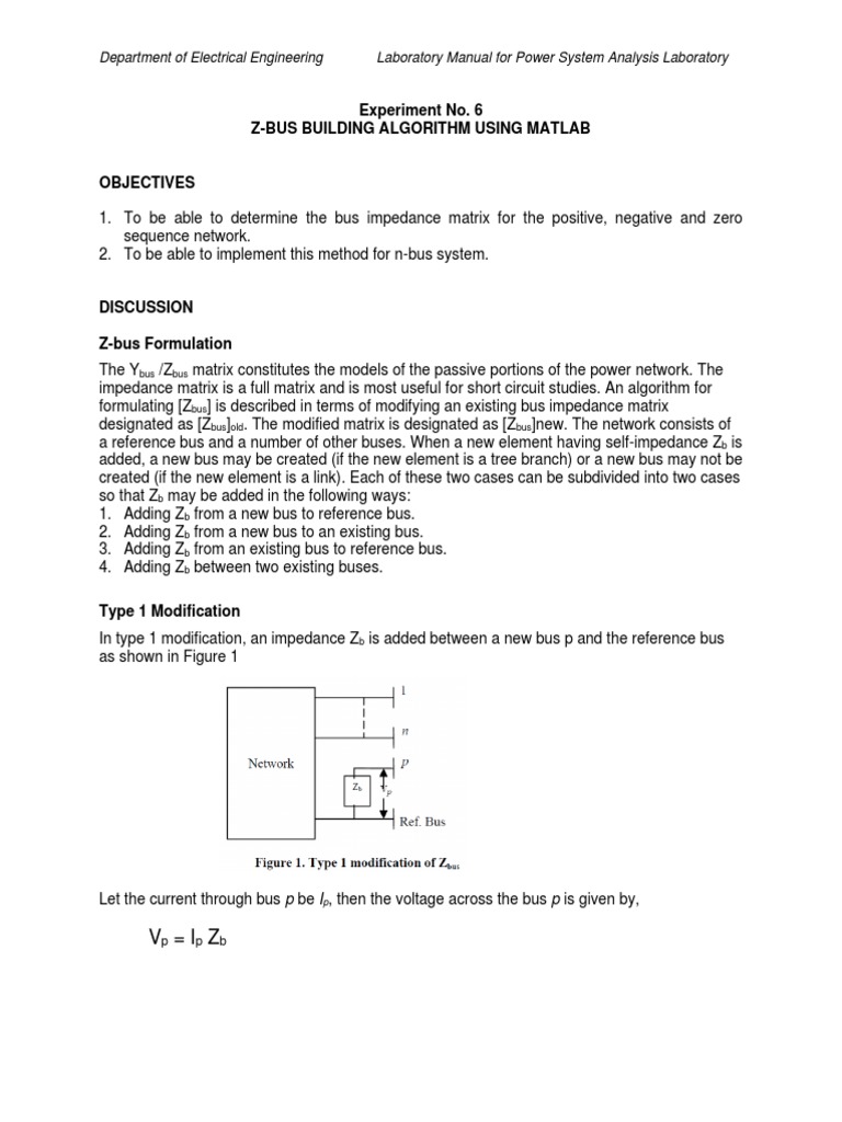 Exp 6 - Zbus Formulation Algorithm | PDF | Electrical Impedance | Electromagnetism