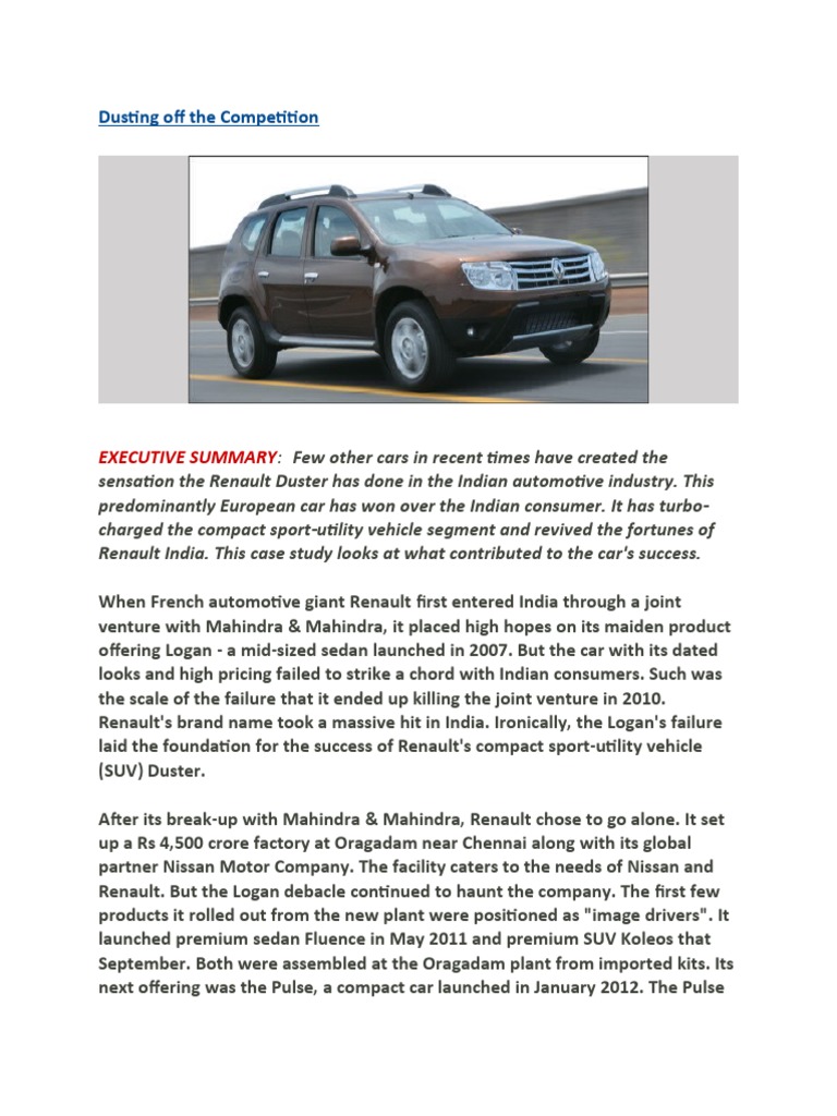 Case Study-Renault Duster | PDF | Renault | Sport Utility Vehicle