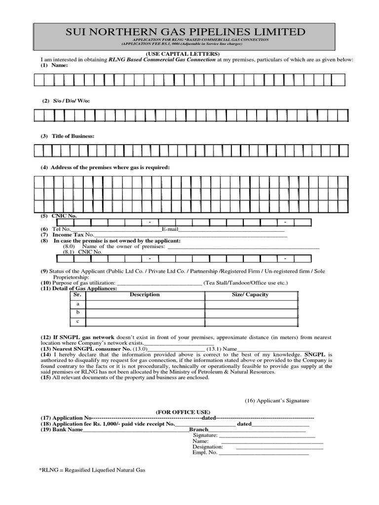 Application for an RLNG-Based Commercial Gas Connection for a Sole ...