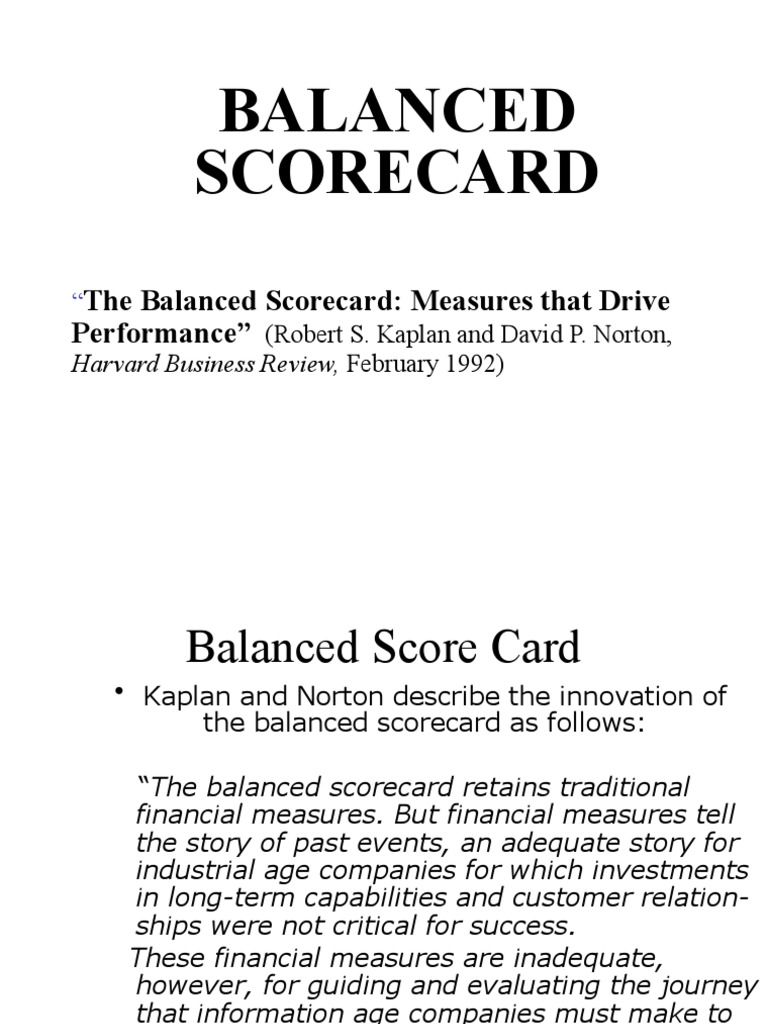 The Balanced Scorecard: Measures That Drive Performance" | PDF | Business | Economies